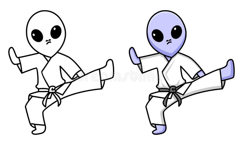Cute Karate Alien Coloring Page for Kids Stock Vector - Illustration of ...