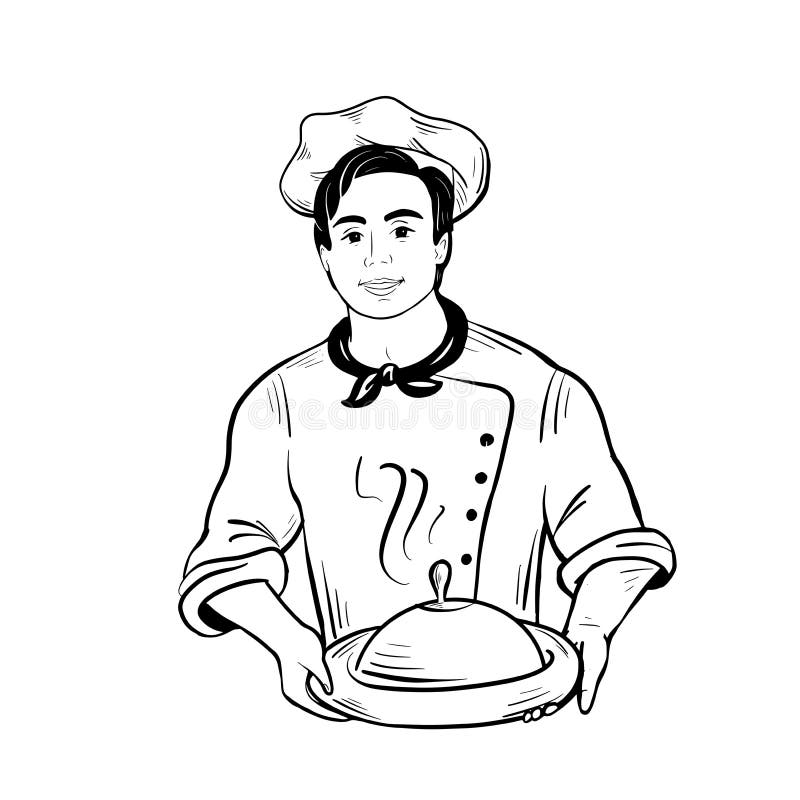 Young Chef Cook Holding a Dish in His Hands. Stock Illustration ...