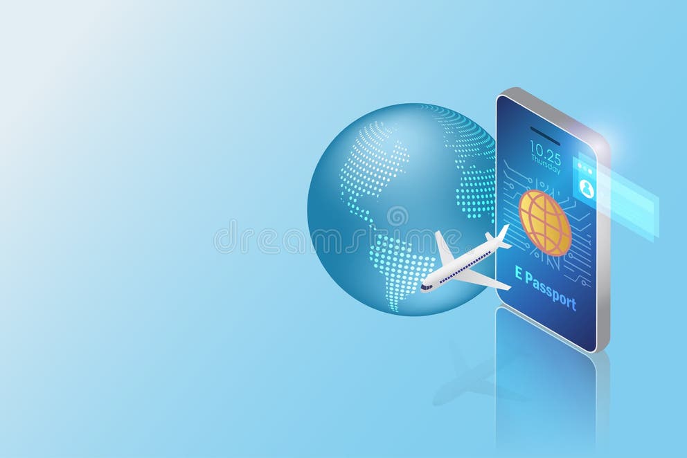 E Passport, Electronic Passport on Smartphone with Luggage and Airplane ...