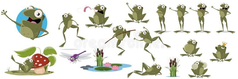 Big Collection of a Cartoon Frog or Toad Stock Vector - Illustration of ...