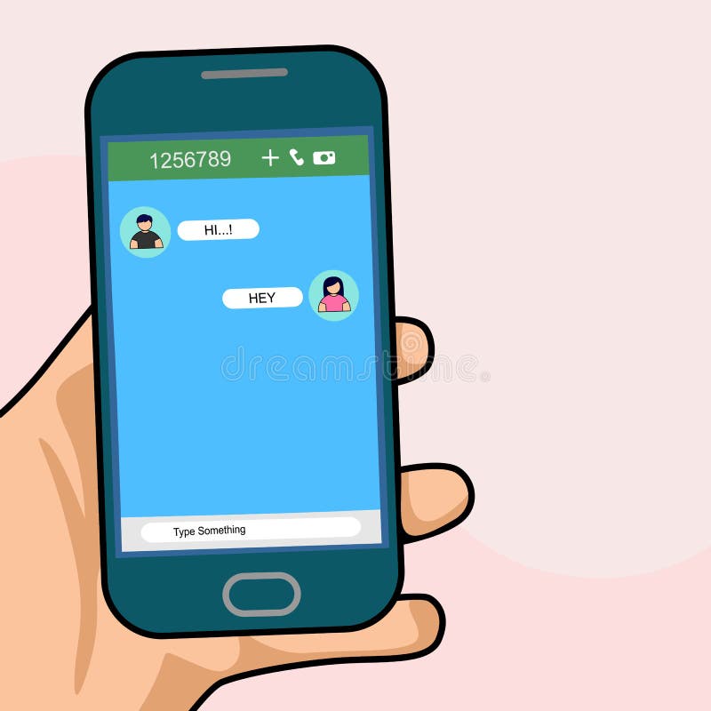 Hand Hold Phone Chat Icon Concept. Man Chatting with Girl on Smartphone ...