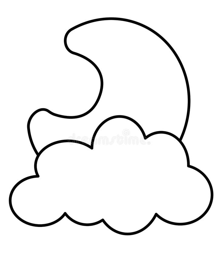 Moon with Cloud - Vector Linear Picture for Coloring. Outline. Moon and ...