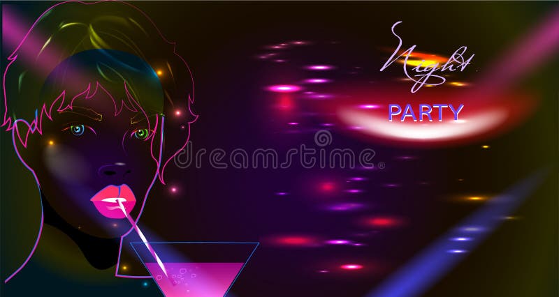 Night Party Design Template with Light Effects and Female Face Stock ...