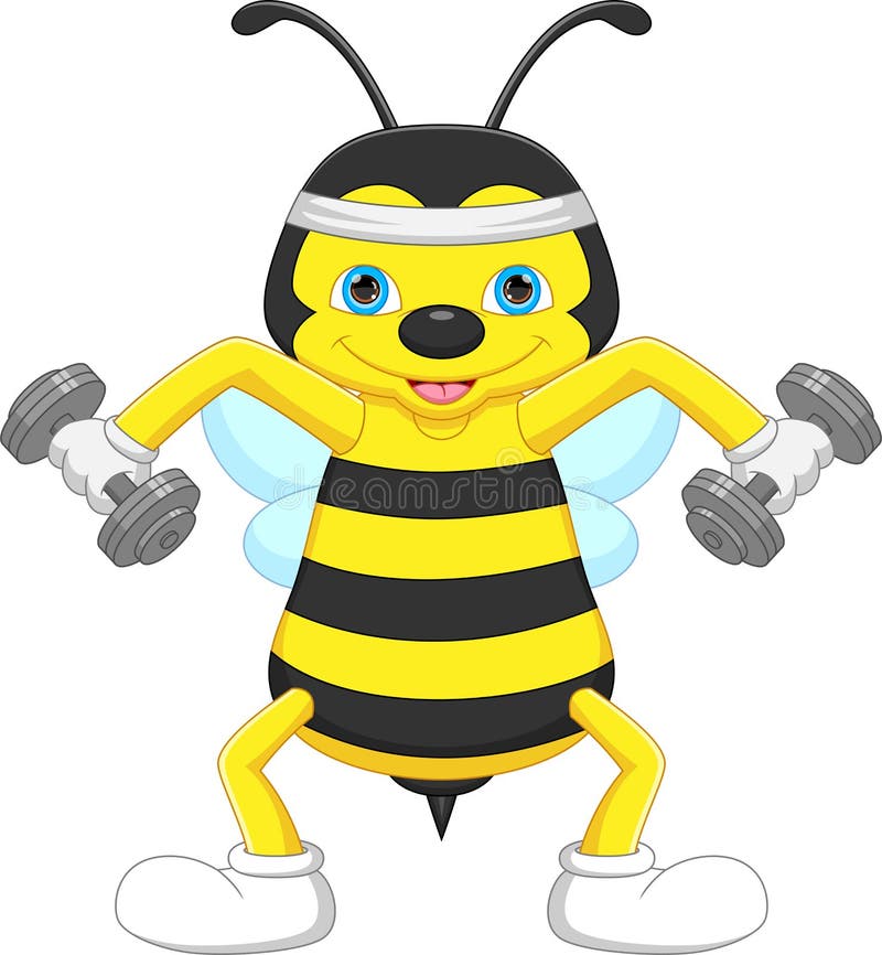 Cartoon Cute Bee Exercise with Dumbbells Stock Vector - Illustration of ...