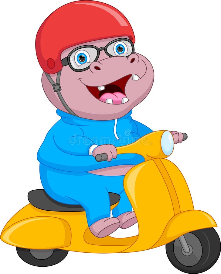 Cartoon Cute Hippo Riding Scooter Stock Vector - Illustration of motor ...