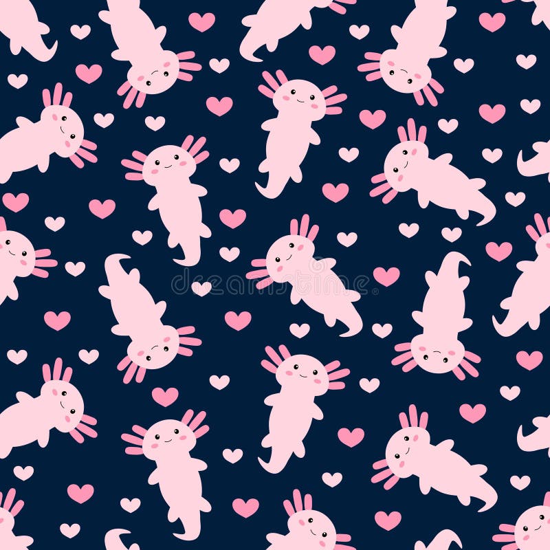 Cute Cartoon Axolotl. Seamless Pattern Stock Vector - Illustration of ...