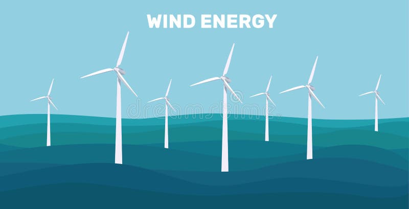 Green Energy Wind Turbines on the Sea, in the Ocean. Stock Vector ...