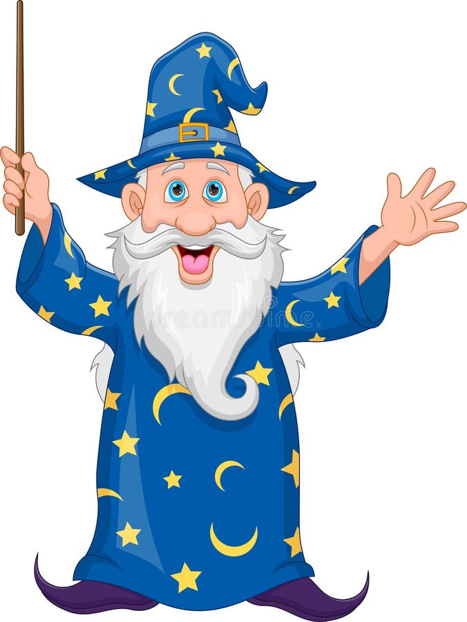 Cartoon Old Wizard Cartoon Old Wizard Holding a Wand Stock Vector ...