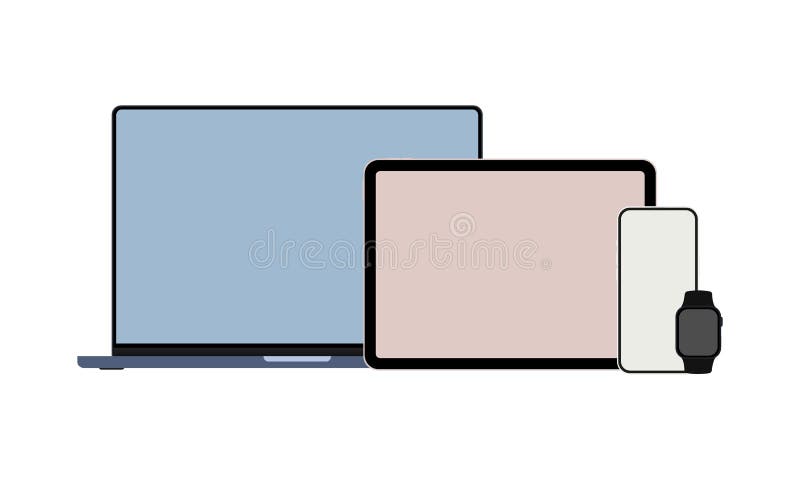 Modern Flat Devices. Laptop, Tablet, Smartphone, Smart Watch Stock ...