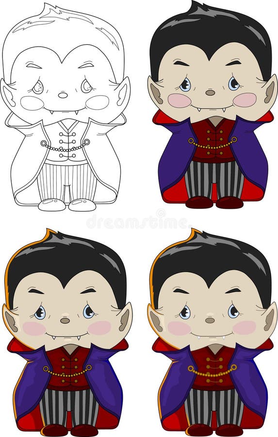 Cute Colorful Cartoon Baby Vampire Character Sketch Template Set ...