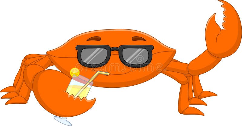 Cartoon Cute Crab Drinking and Wearing Sunglasses Stock Vector ...