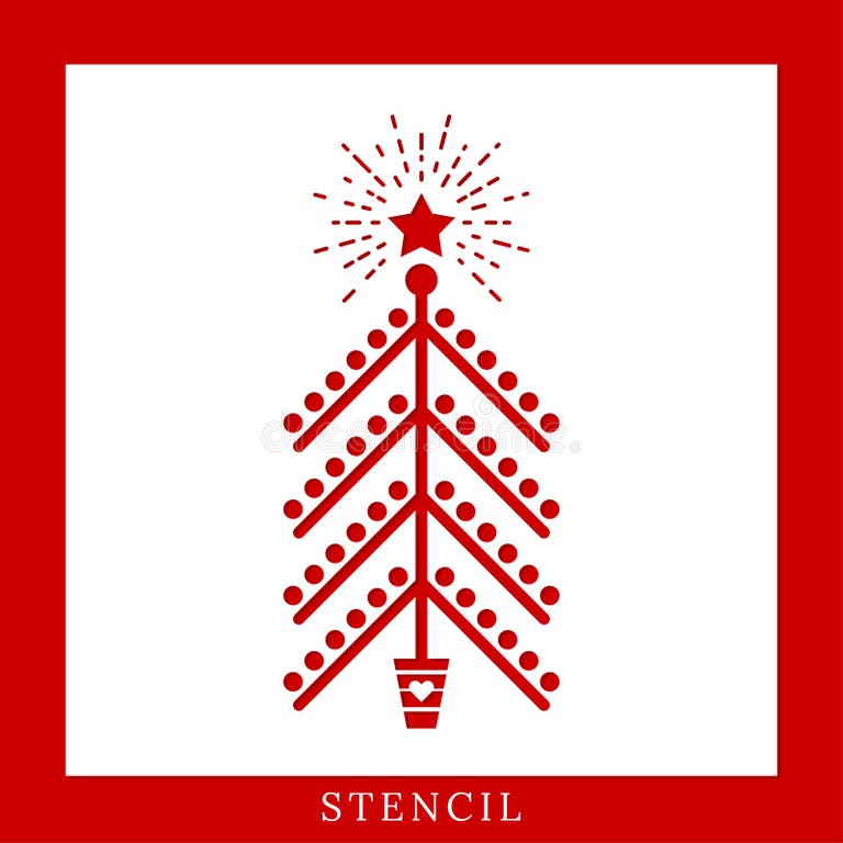Decorative Christmas Tree Stencil. Template for Journal, Invitations ...