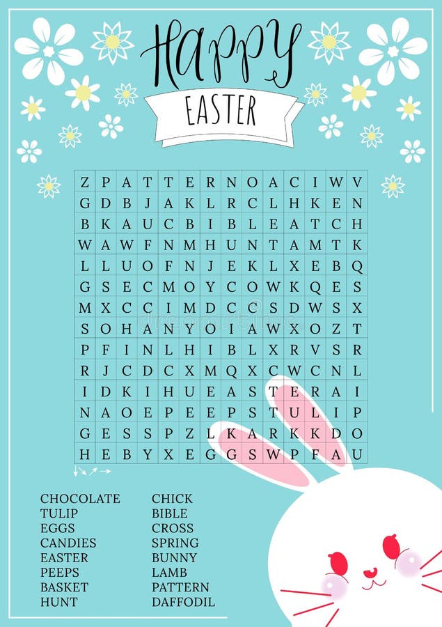 Happy Easter, Spring Word Search Puzzle with Cute Kawaii Bunny. Stock ...