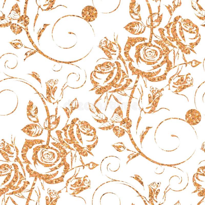 Seamless Floral Pattern with Gold Flowers - Roses on a White Background ...