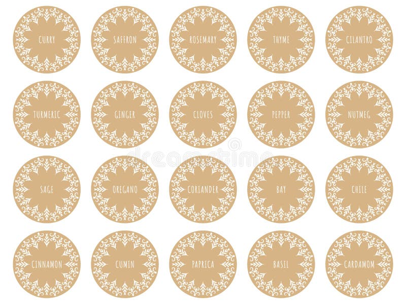 Vector Set of Round Cardboard Food Stickers or Labels. Floral Frame ...
