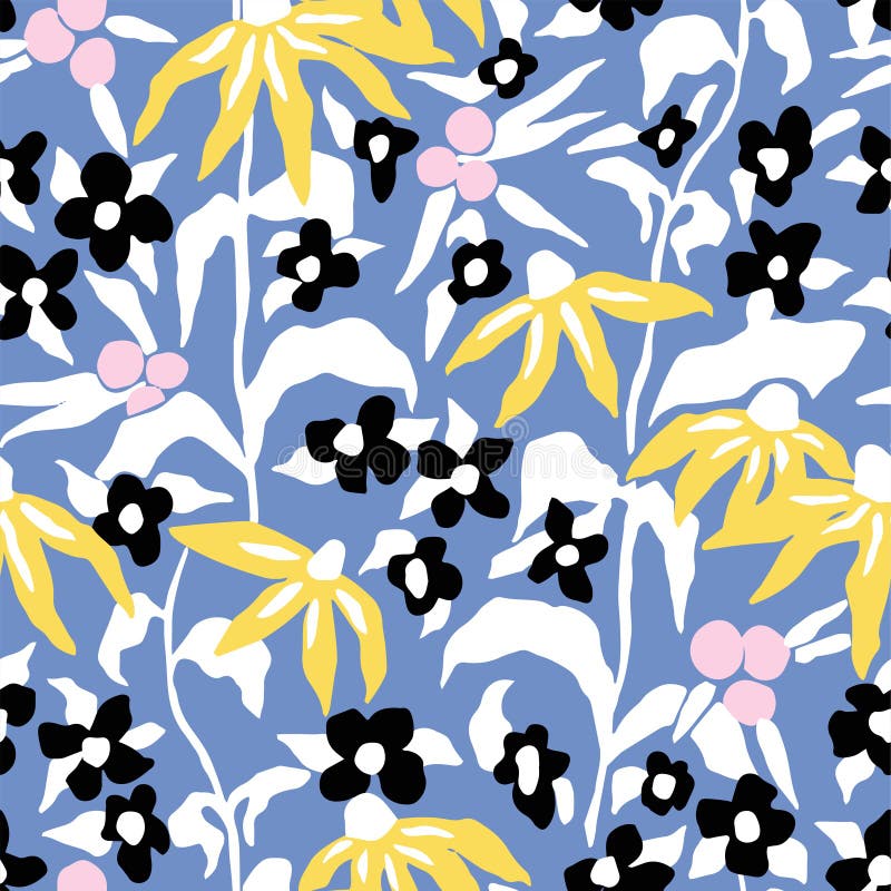 Vector Hand-drawn Flower Illustration Seamless Repeat Pattern Stock ...