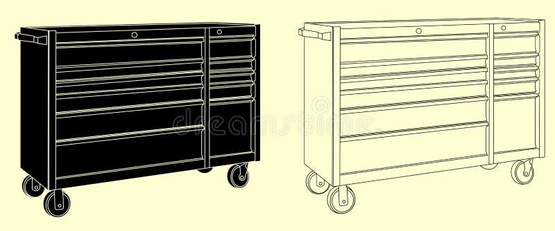 Rolling Tool Cabinet,rolling Tool Chest,outline Withe Silhouette. Stock ...