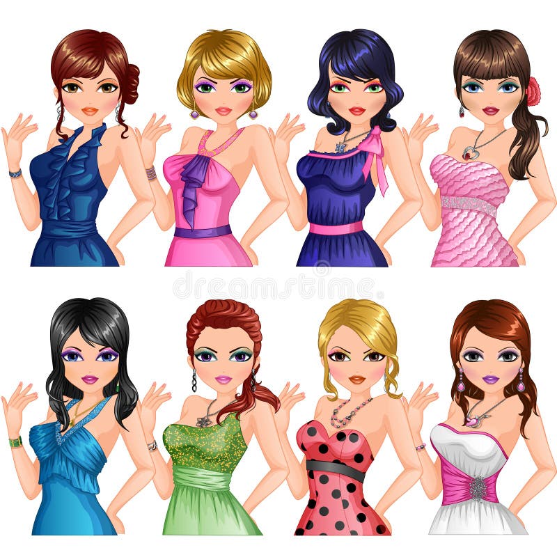 Beauty Salon Girly Cartoon Character Set Stock Vector - Illustration of ...