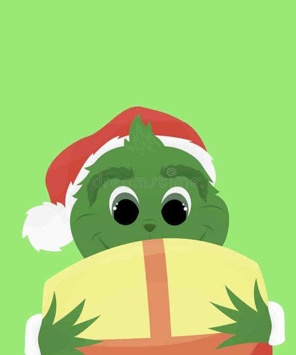 Smiling Grinch in Santa Hat Hugging Big Gift Stock Vector ...