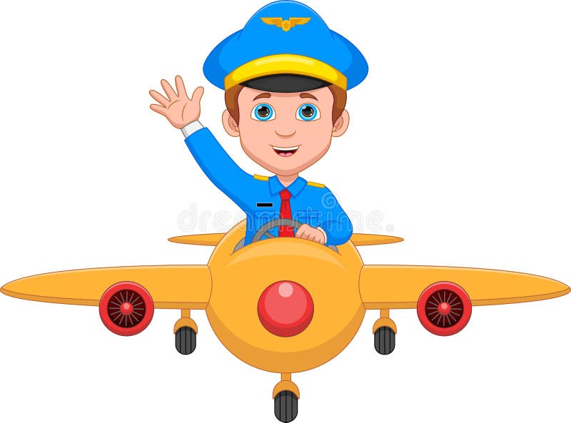 Cartoon Young Pilot Riding a Plane Stock Vector - Illustration of ...