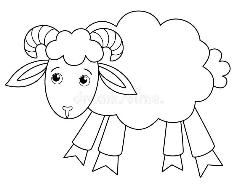 Sad Ram, Farm Animal Sheep - Vector Picture for Coloring Book. Outline ...