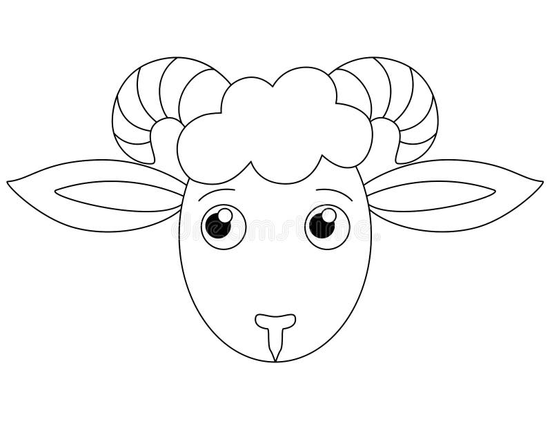 The Head of a Cute Cartoon Ram is a Vector Linear Picture for Coloring ...