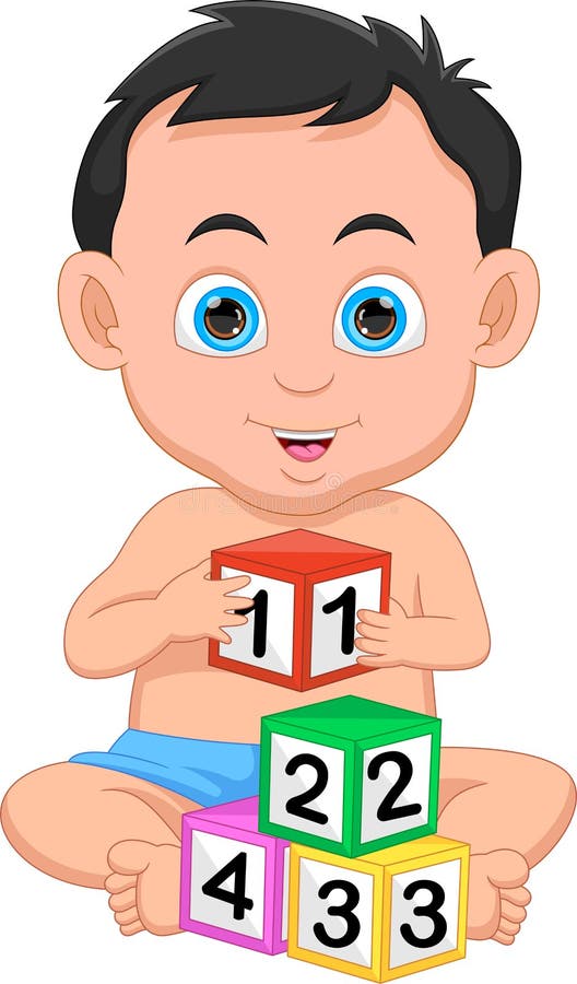 Cute Baby Cartoon Playing with Alphabet Blocks Stock Vector ...