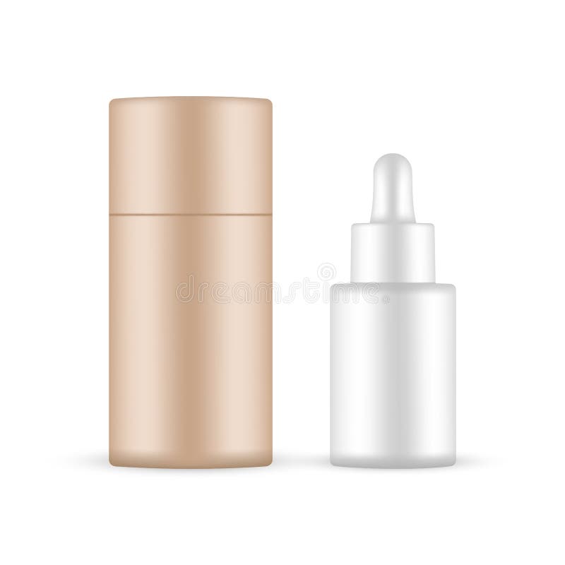 Serum Dropper Bottle Mockup and Brown Paper Kraft Cylinder Tube Stock ...