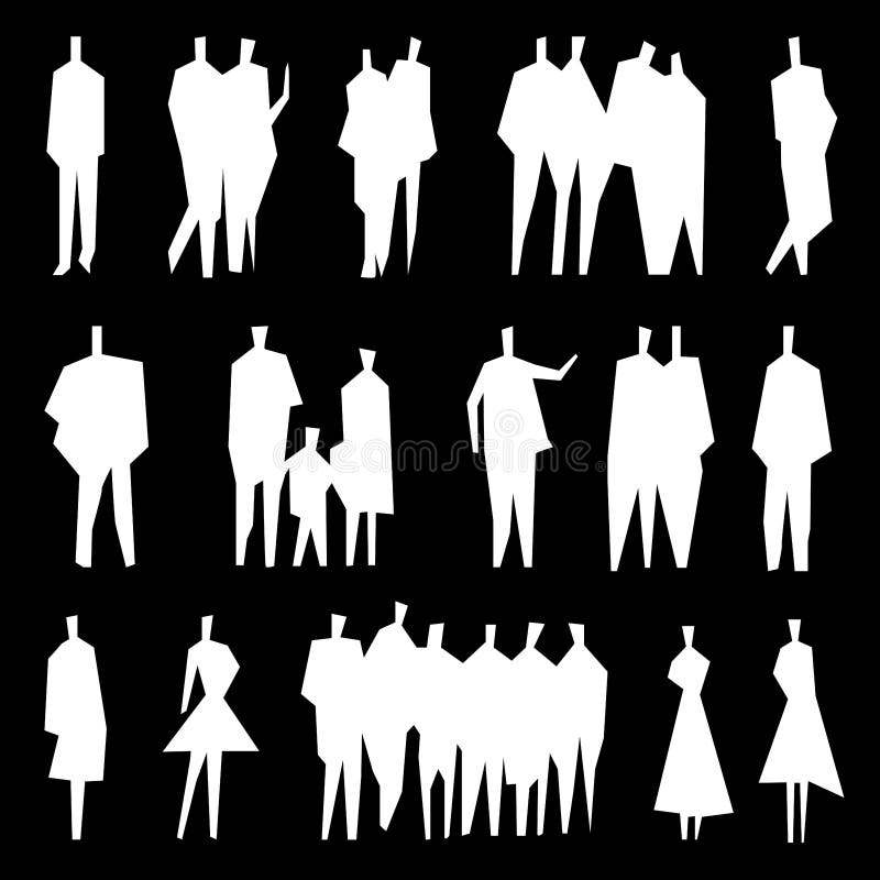 Collection of People Silhouettes Set on Black Background Illustration ...