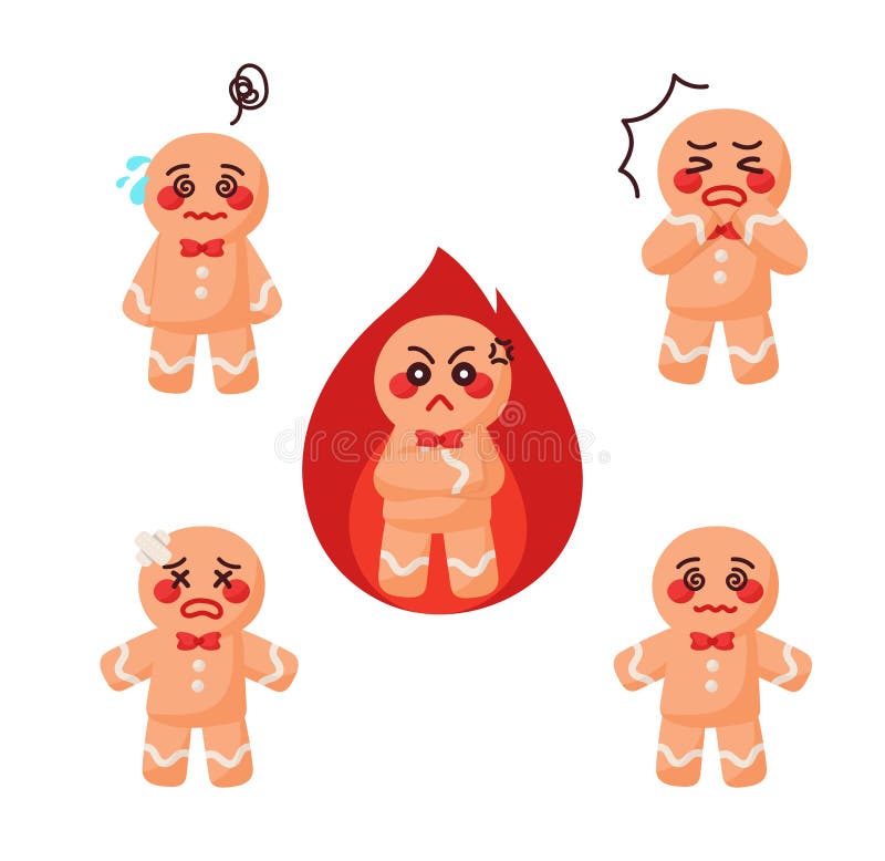 Gingerbread Man Cookies with Different Emotion Collection Set. Confuse ...