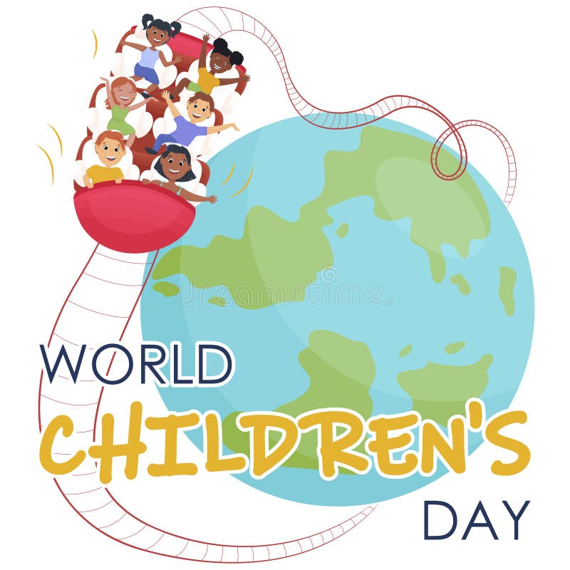 Happy Children S Day. Illustrations of Happy Kids Riding Amusement ...