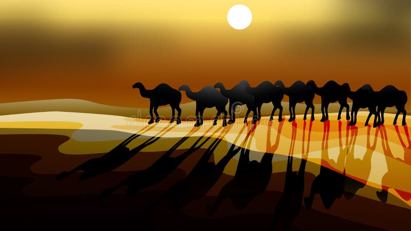 The Group of Walking Camels Stock Illustration - Illustration of ...