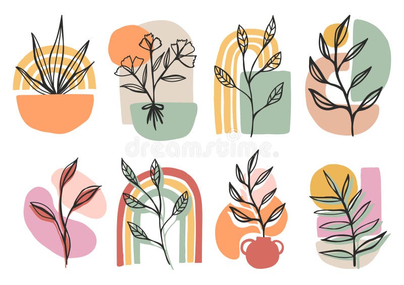 Minimal Art Abstract Plants Vector Design Stock Vector - Illustration ...