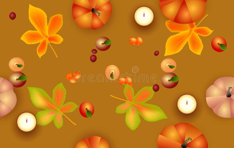 Seamless Thanksgiving Pattern with Pumpkins, Leaves and Candles Stock ...