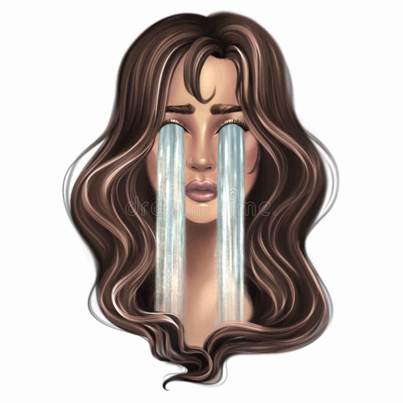 The Girl with the Waterfall of Tears from Her Eyes. Stock Vector ...