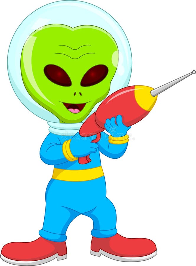 Cartoon alien holding gun stock vector. Illustration of comic - 259833610