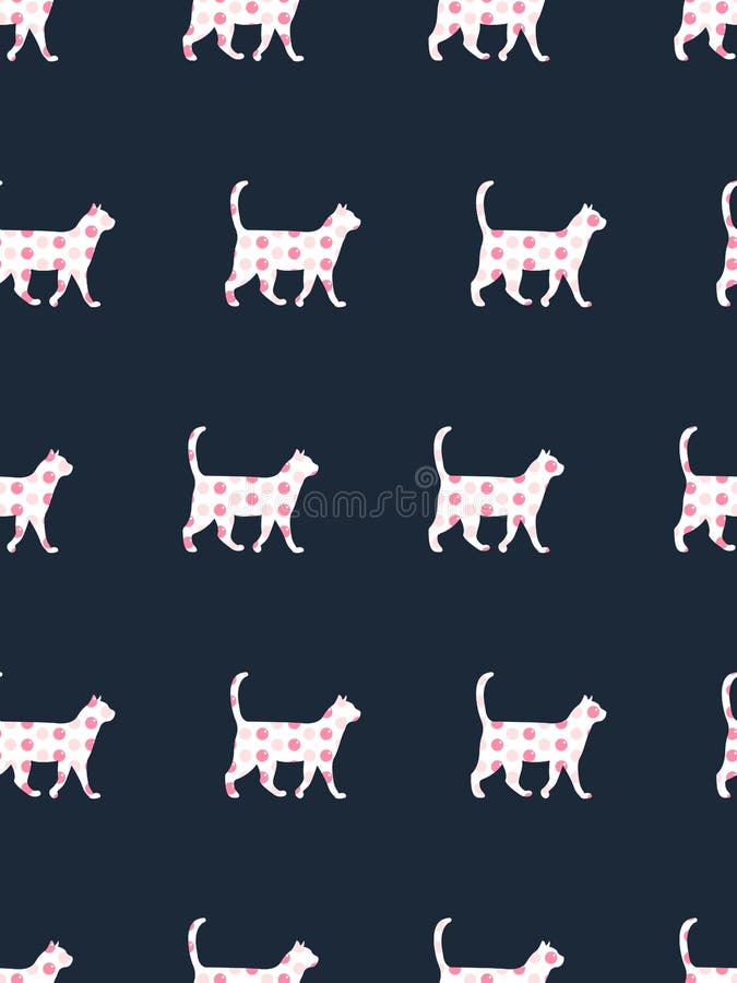 Seamless Beautiful Pattern Cat Design White and Dark Blue Color Animal ...
