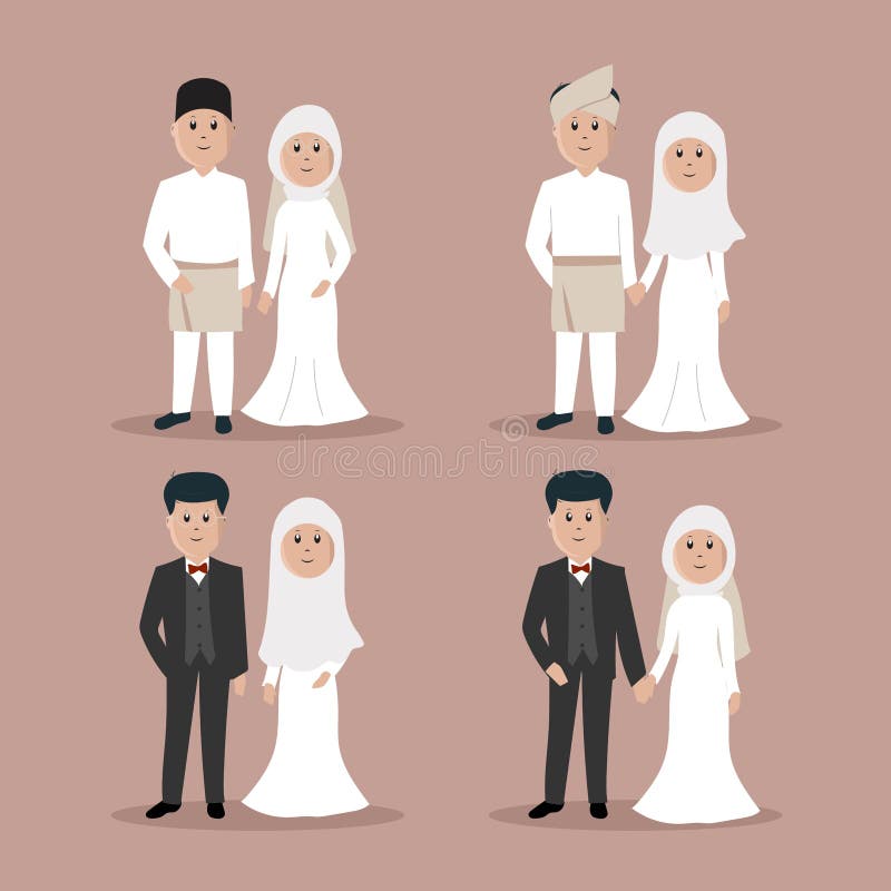 Cute Wedding Bride Couple Hijab Collection for Wedding Invitation Card ...