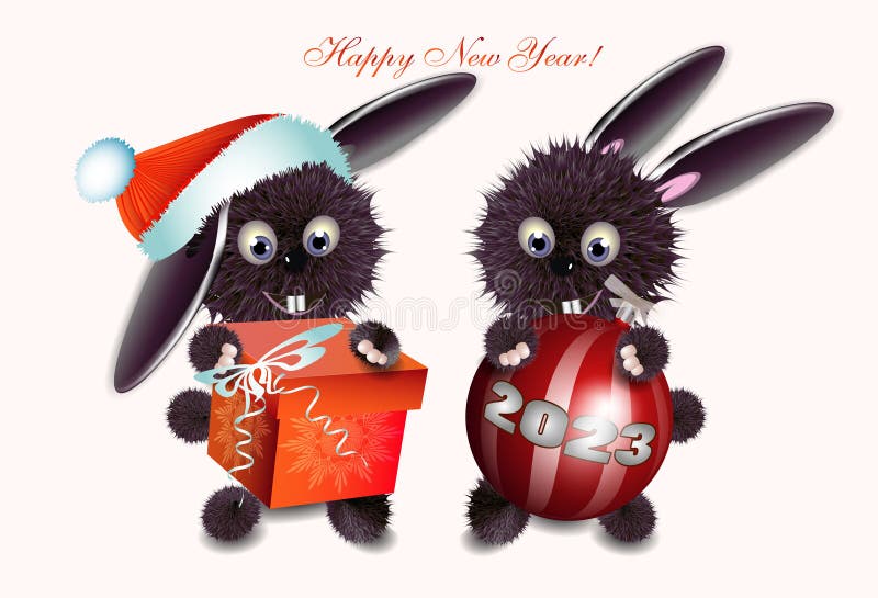 Cute Black Rabbits - Symbols of the Chinese New Year. Stock Vector ...