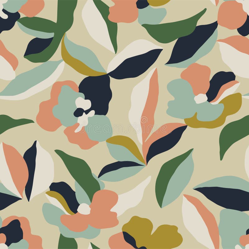 Vector Abstract Flower and Leaf Illustration Seamless Repeat Pattern ...