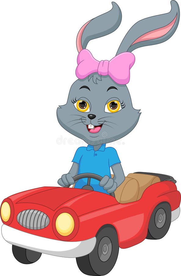 Cartoon Cute Rabbit Driving a Car Stock Vector - Illustration of design ...