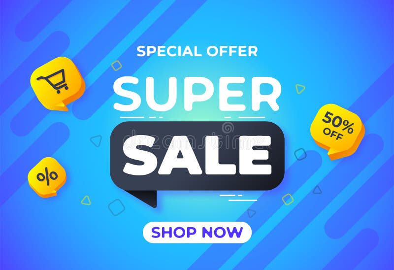 Super Sale Banner, Special Offer, Shop Now, 50 Off Sale, Blue ...