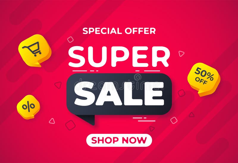 Super Sale Banner, Special Offer, Shop Now, 50 Off Sale, Red Background ...