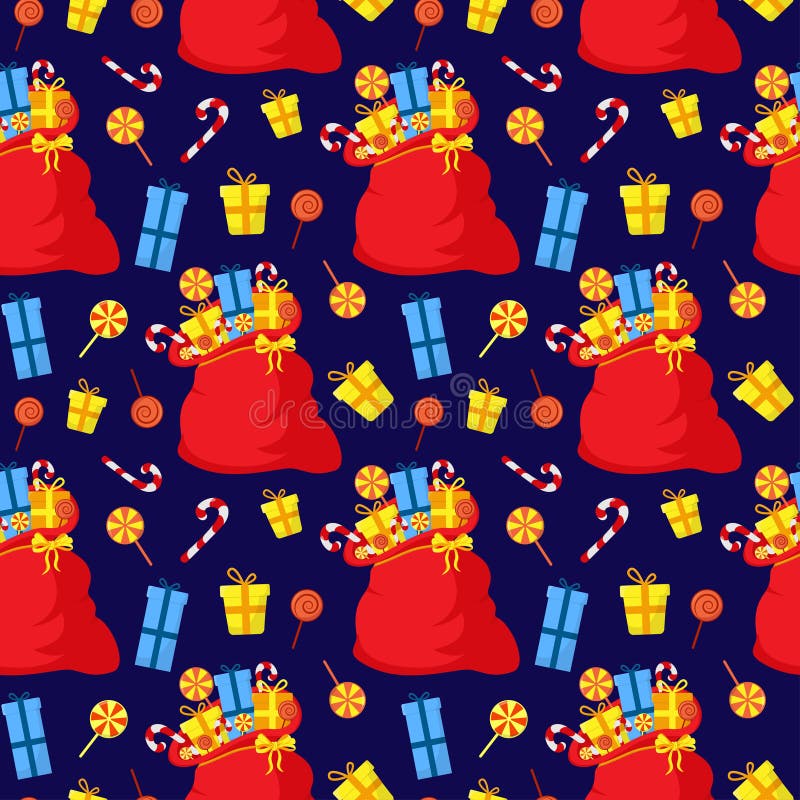 Bright Seamless Pattern. Santa S Bag and Gift Set Stock Vector ...