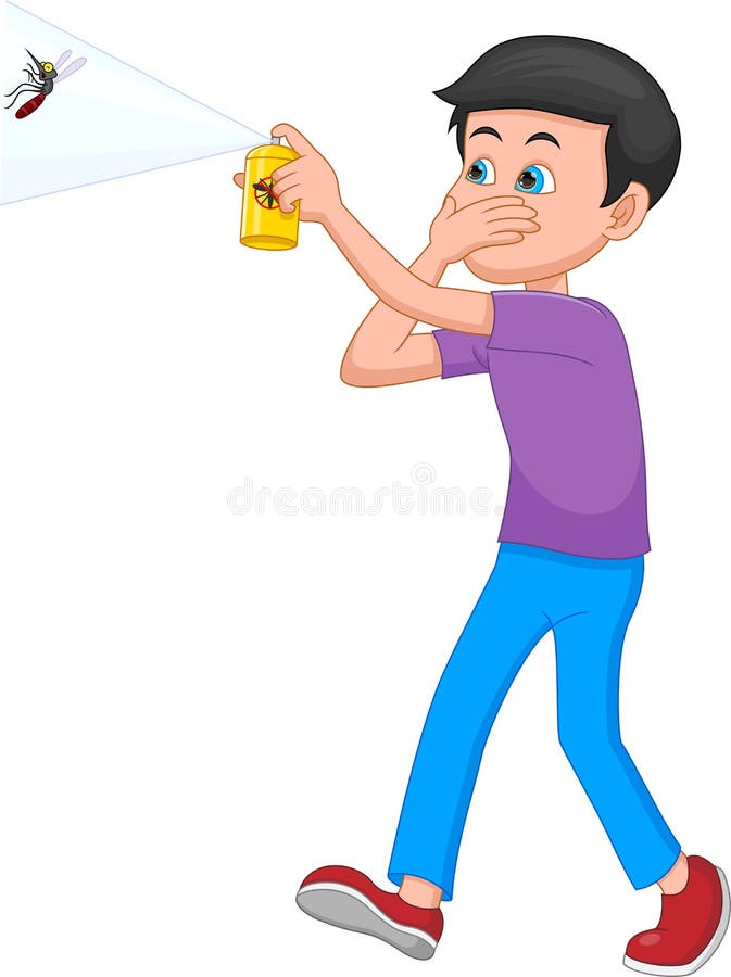 Cartoon Boy Spraying Insect Killer To Mosquitoes Stock Vector ...