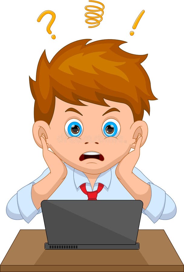 Cartoon Young Businessman Shocked in Front of the Laptop Stock Vector ...