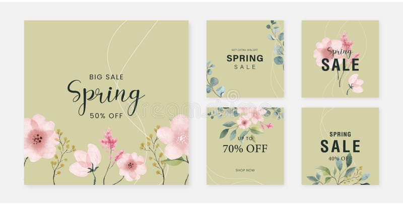 Spring Sale Templates with Floral Elements for Social Media Posts ...