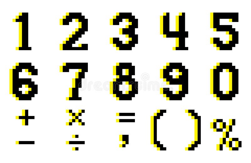 Pixel Numbers and Arithmetic Signs Stock Illustration - Illustration of ...