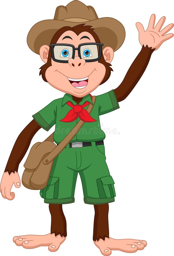 Cartoon cute monkey waving stock vector. Illustration of adorable ...
