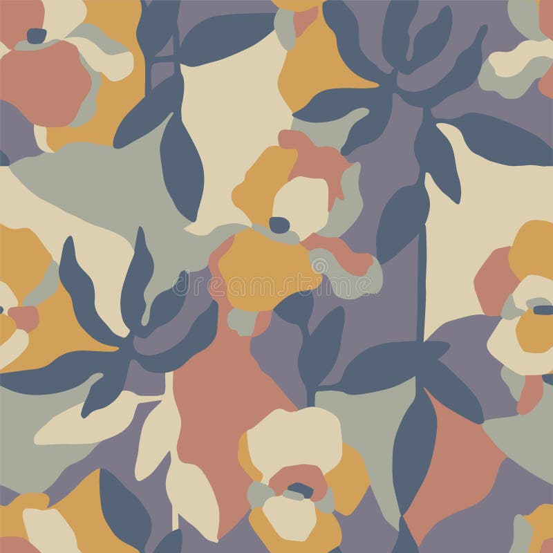 Vector Abstract Flower and Leaf Illustration Seamless Repeat Pattern ...